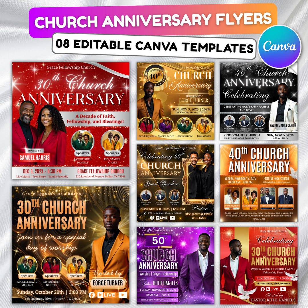 08 Memorial Church Anniversary Flyer Canva Editable Template, in Loving ...