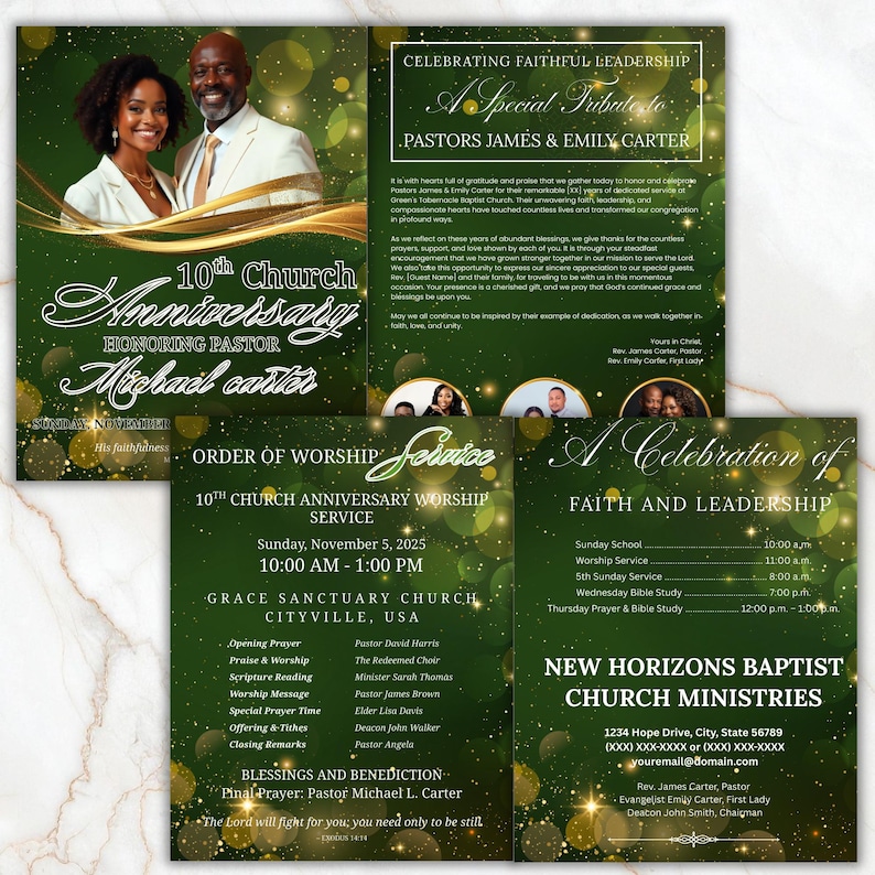 04 Pages Green Christmas Church Anniversary Program Template, Editable ...