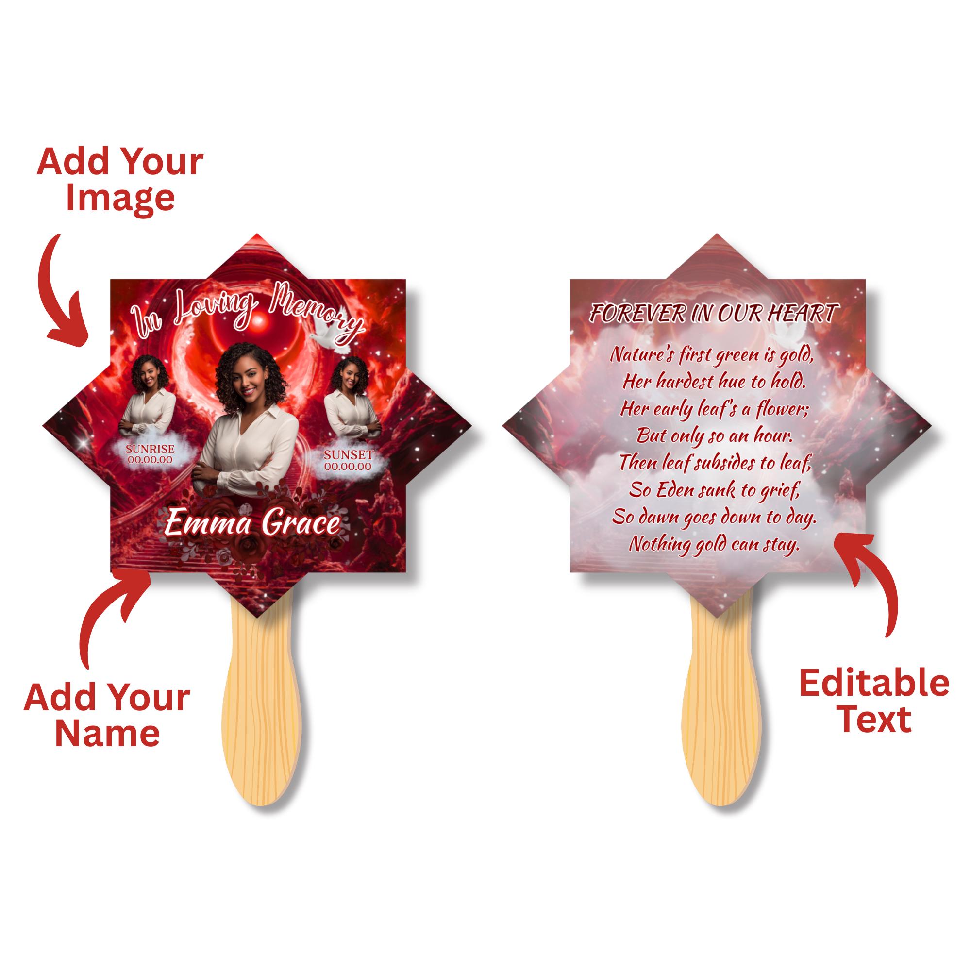 06 Red in Loving Memory Paddle Fan Canva Editable Template, Memorial ...