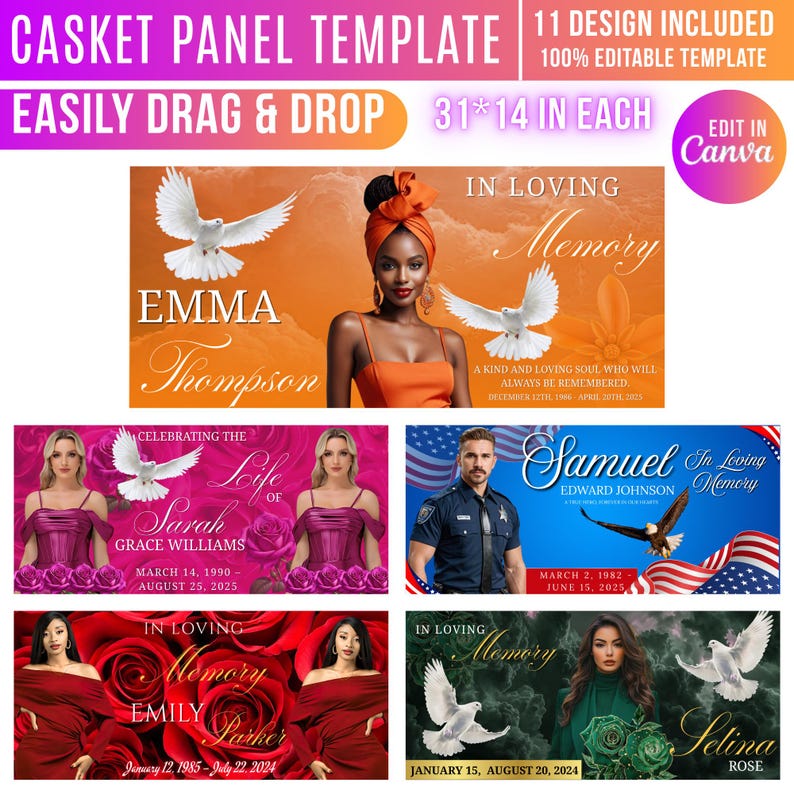 11 Memorial Casket Panel Editable Templates, Personalized Casket Panel ...