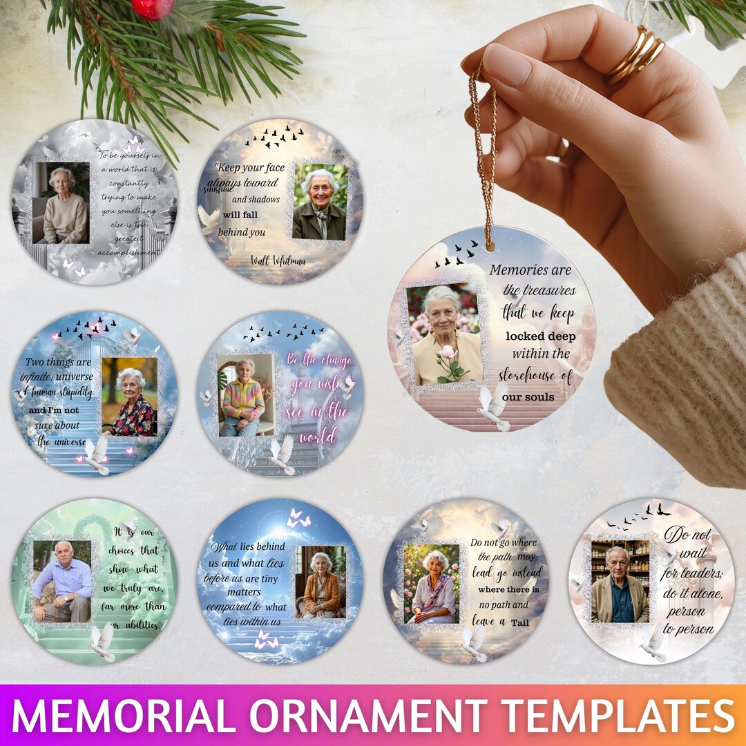 10 Memorial Christmas Ornament Bundle Canva Template, Round Christmas ...