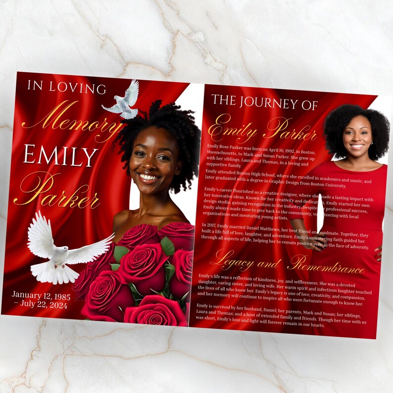 08 Pages Red Funeral Program Template, Bi-fold Funeral Program ...
