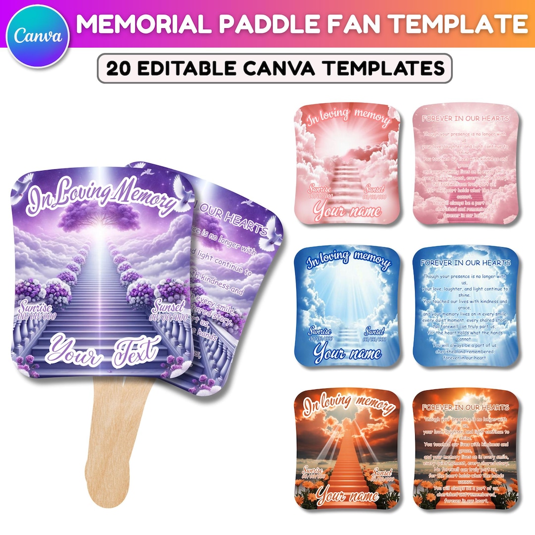 06 Purple Memorial Paddle Fan Editable Template, in Loving Memory Fan ...