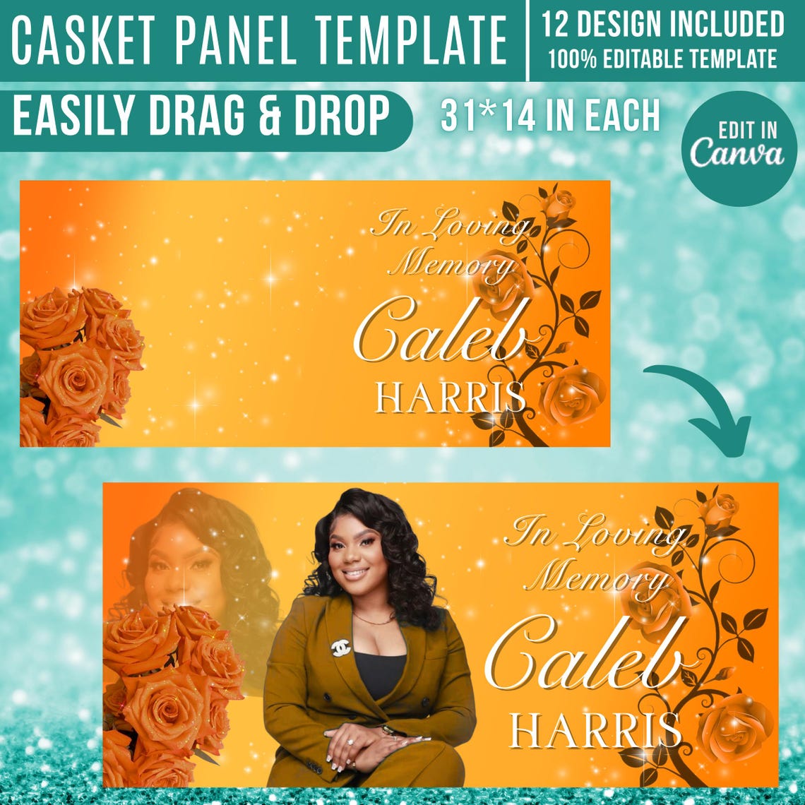 12 in Loving Memory Casket Panel Editable Templates, Personalized ...