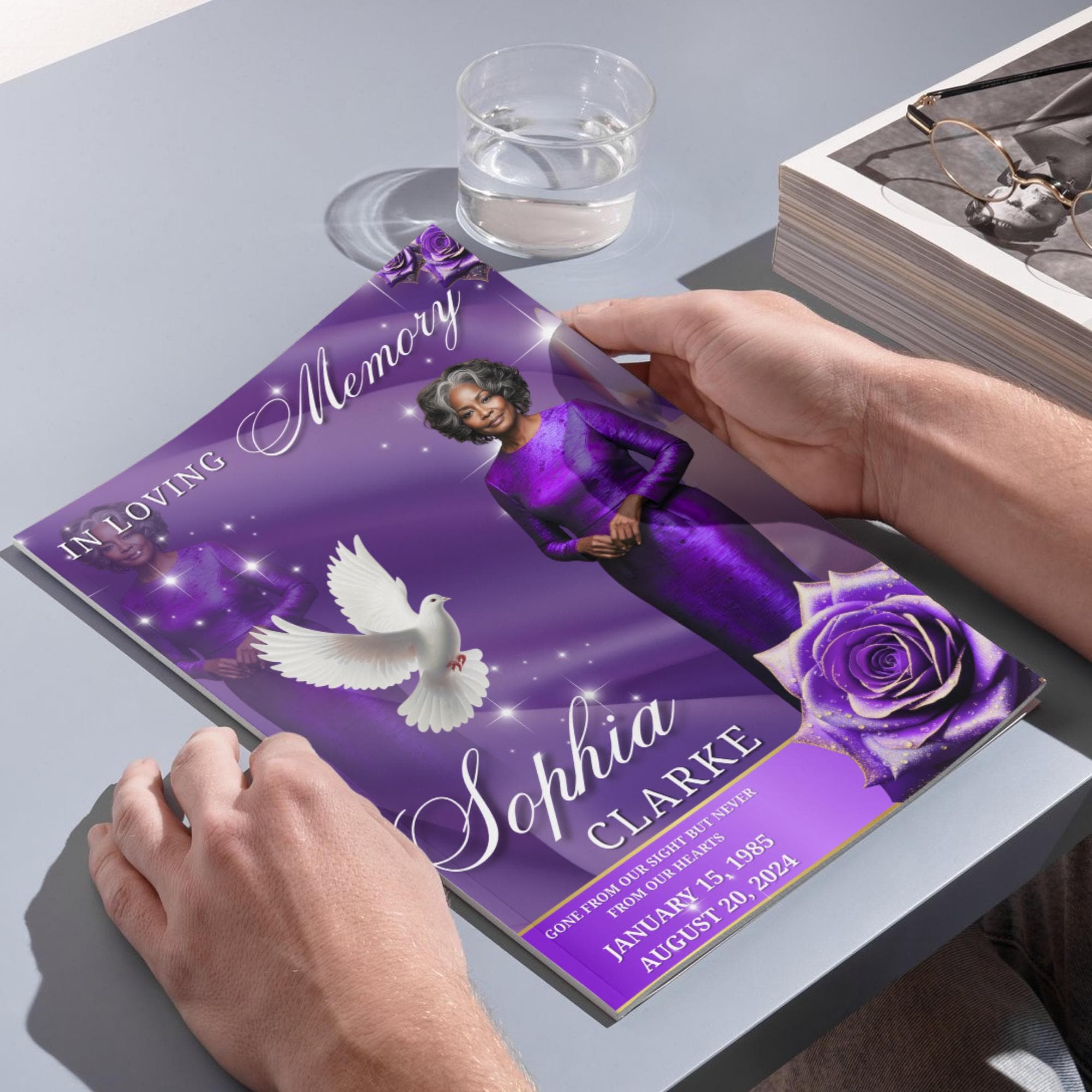 08 Pages Memorial Purple Funeral Program Template, Editable Bifold 8 ...