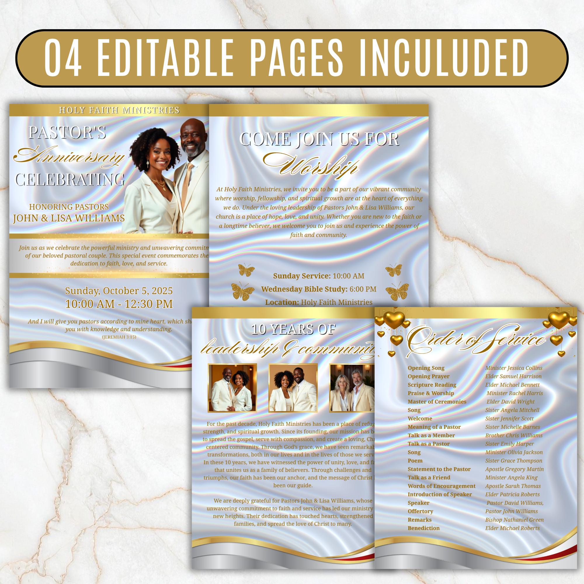 Church Anniversary Program Template, Editable Bifold 8.5x11” Design ...