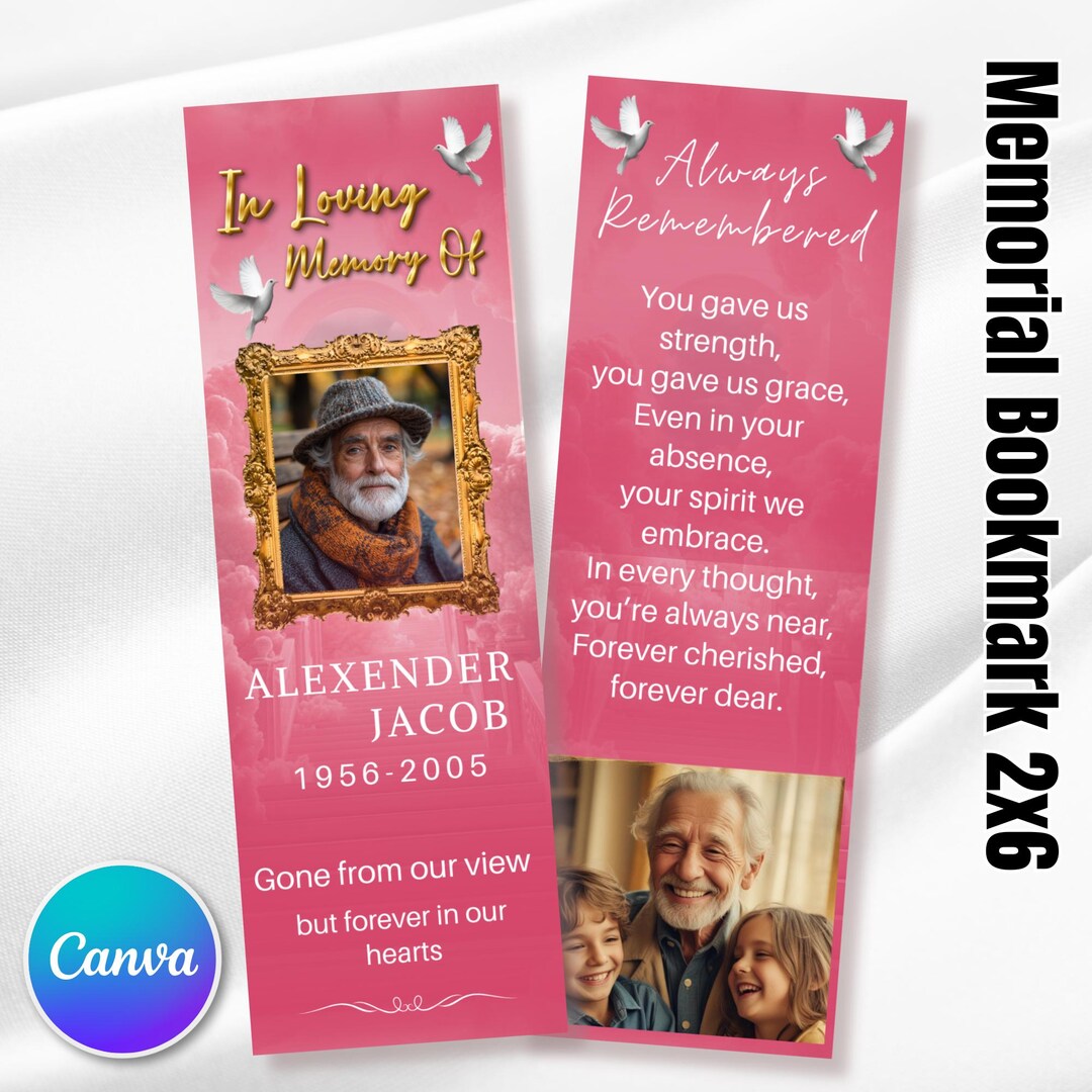 In Loving Memory Bookmark Canva Editable Template, Memorial Bookmark ...