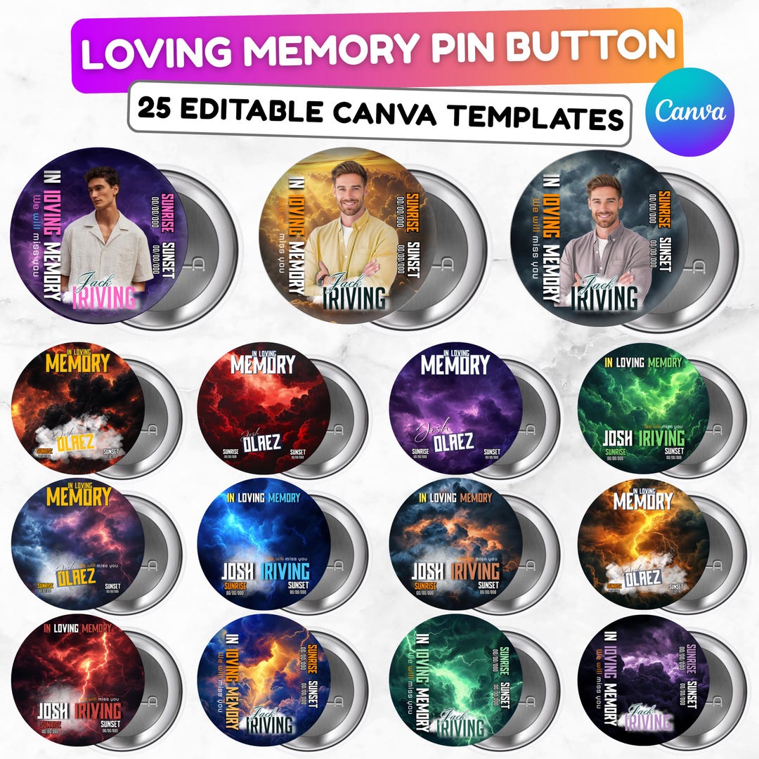 25 in Loving Memory Pin Button Canva Editable Templates, Memorial Pin ...