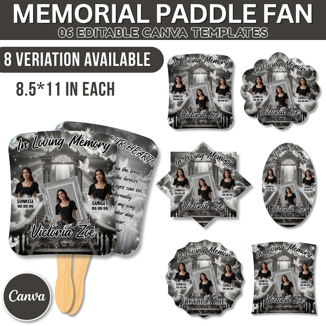 06 Black Memorial Paddle Fan Editable Template, in Loving Memory Fan ...
