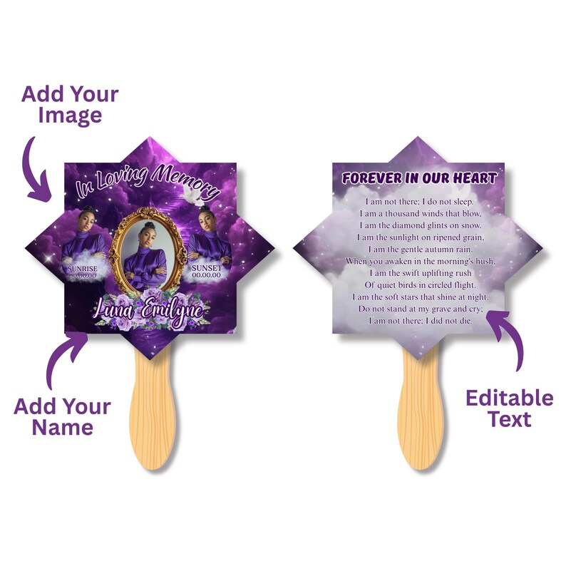06 Purple Memorial Paddle Fan Editable Template, in Loving Memory Fan ...