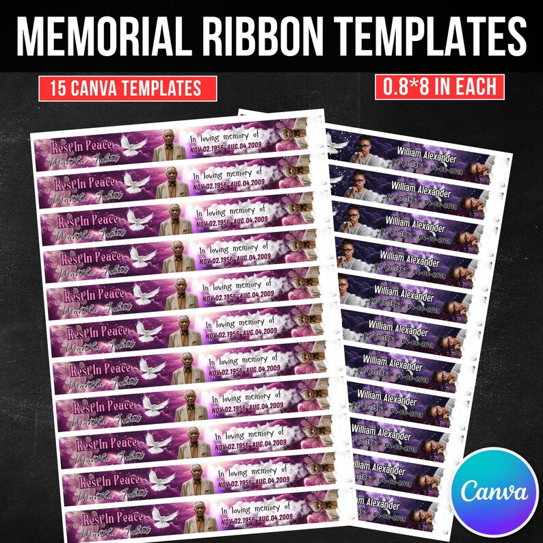 15 in Loving Memory Ribbon Canva Editable Template, Rest in Piece ...