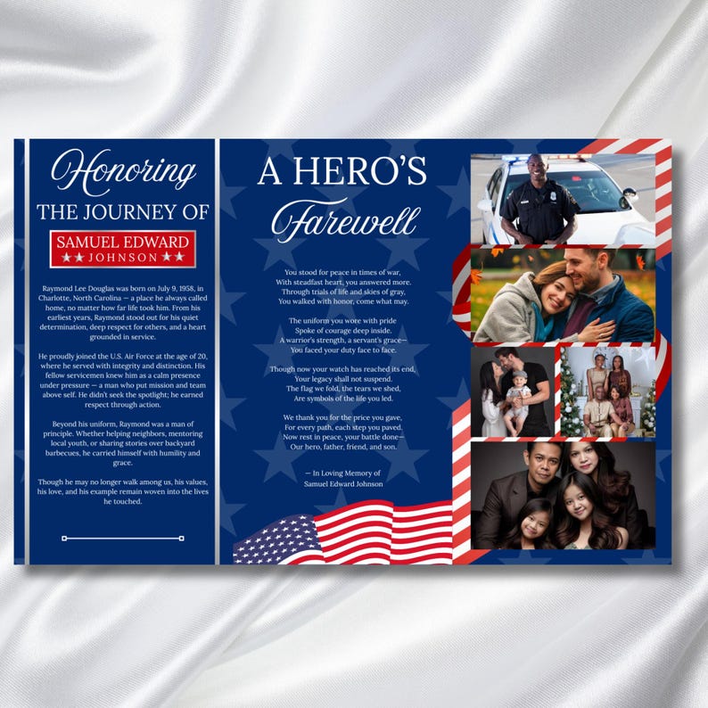 Military Veteran Funeral Program Template, Tri-fold Funeral Program ...