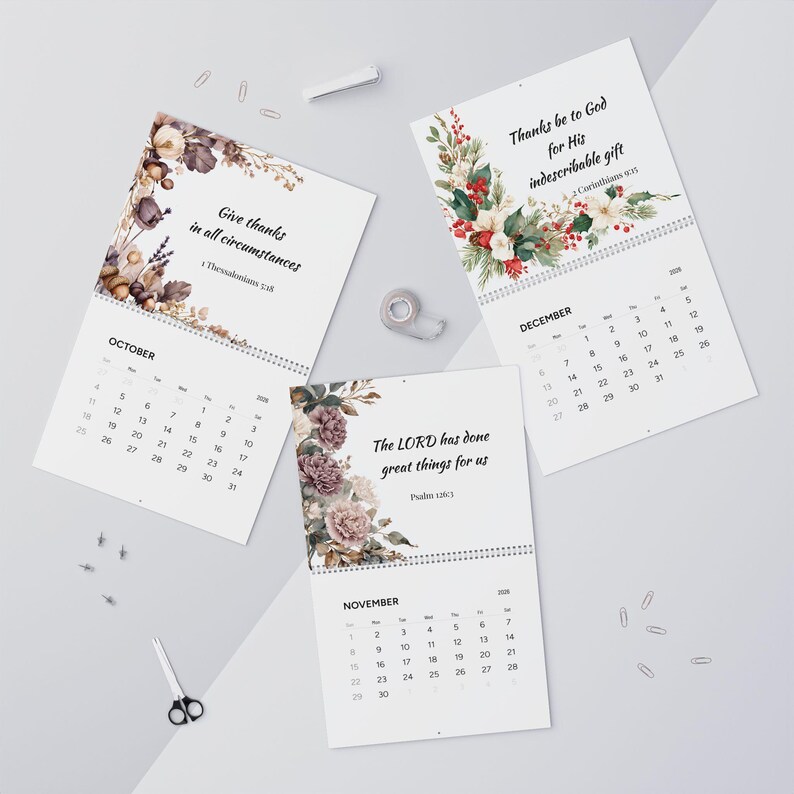 2026 Bible Verse Calendar: Floral Watercolor Christian Wall Art - Etsy