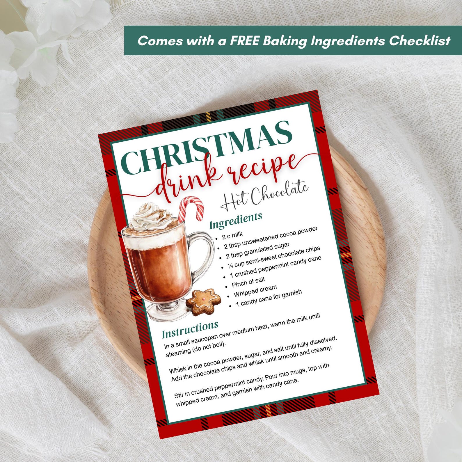 Personalized Christmas Recipe Card Template Editable Canva Printable A5 ...