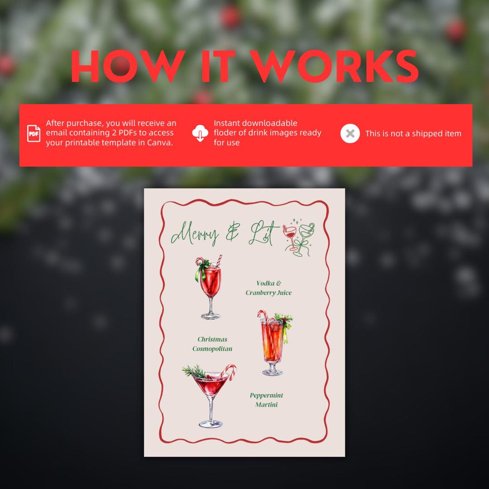 Christmas Drink Menu Template: Editable 'merry and Lit' Bar Menu ...