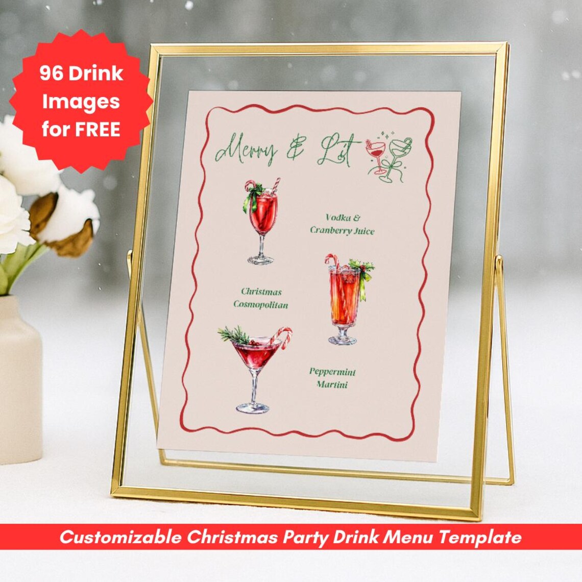 Christmas Drink Menu Template: Editable 'merry and Lit' Bar Menu ...