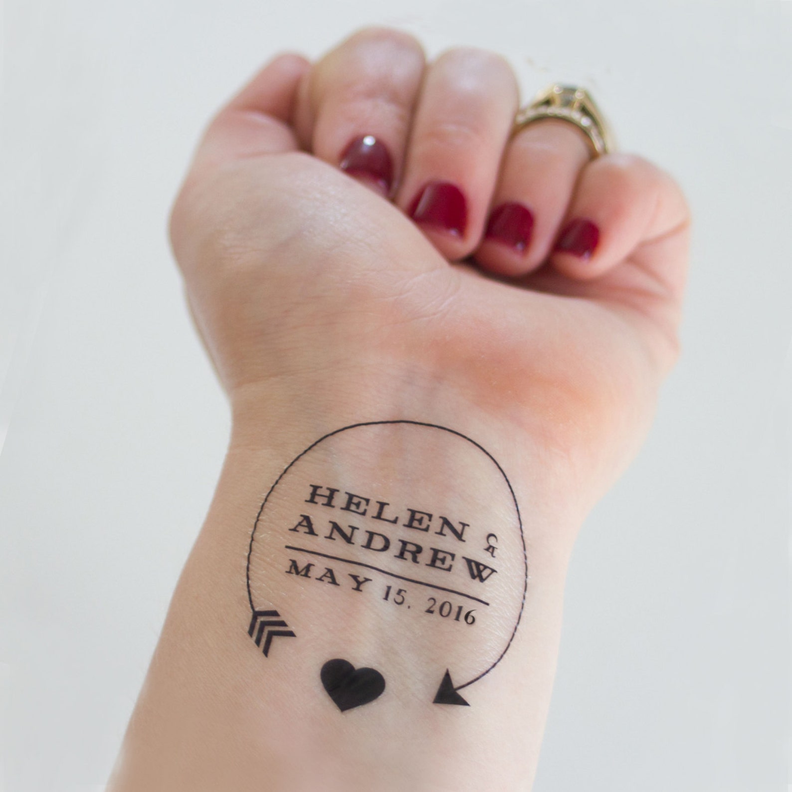 Wedding Temporary Tattoos, Arrow & Heart, Custom Tattoo, Personalized ...