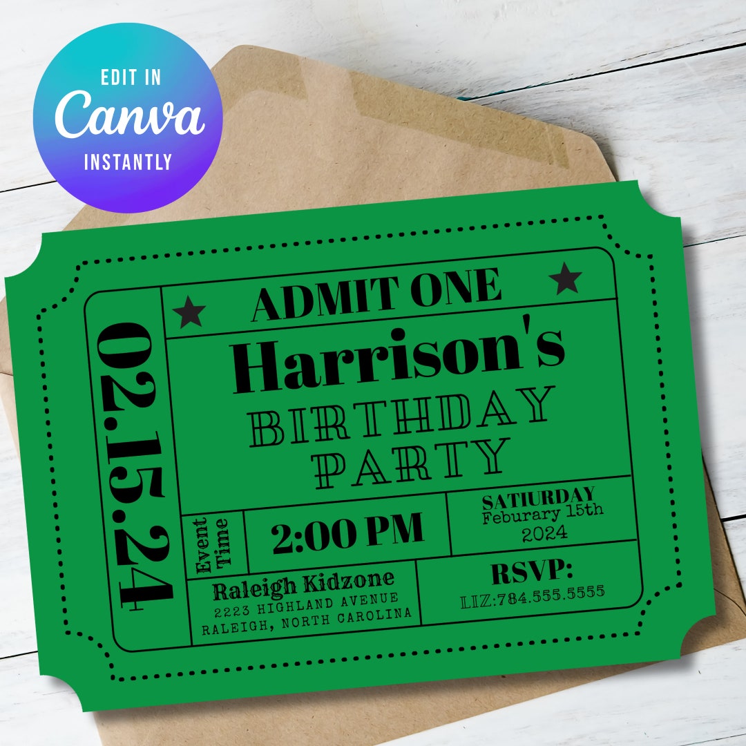 Carnival Ticket Invitation Ticket Stub Editable Invitation Birthday ...