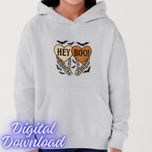 Hey Boo Halloween PNG: Skeleton Heart Sublimation Design (digital ...