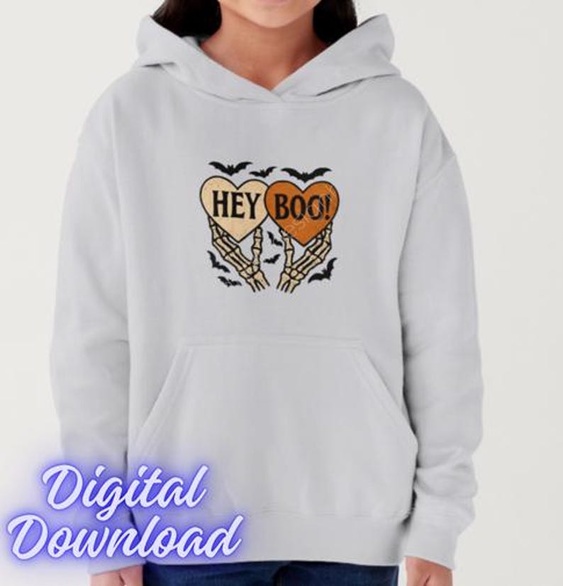Hey Boo Halloween PNG: Skeleton Heart Sublimation Design (digital ...