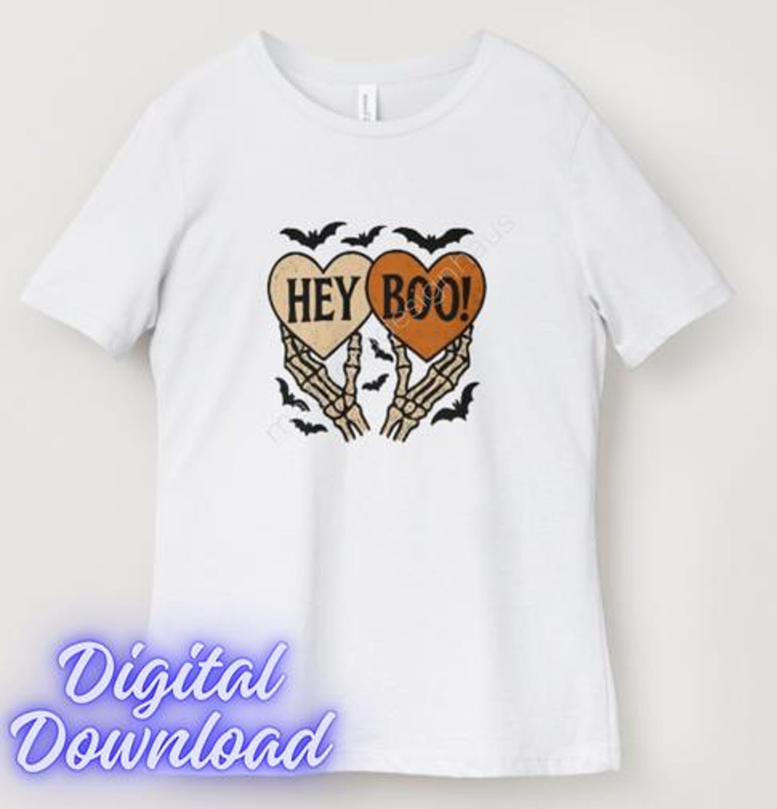 Hey Boo Halloween PNG: Skeleton Heart Sublimation Design (digital ...