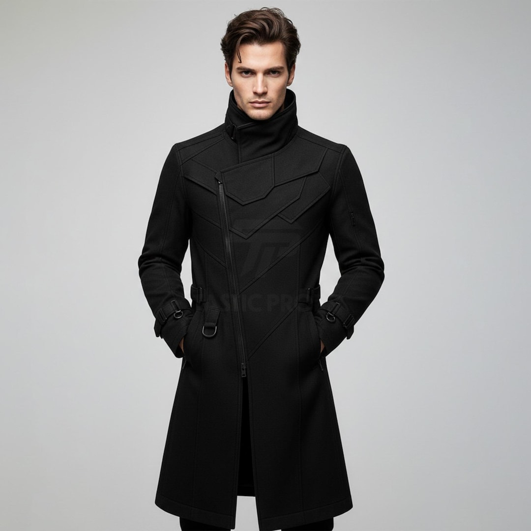 Cyberpunk Trench Coat | Gothic Techwear Long Jacket | Cyberpunk Long ...