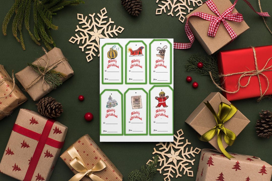DIY Christmas Doodle Gift Tags; Nostalgic Hand-drawn Christmas Tags ...