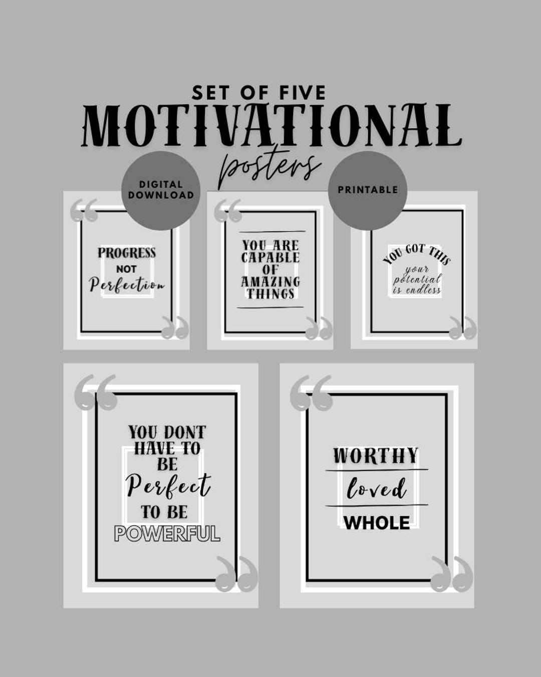 Set of 5 Motivational Posters | Printable Wall Art | Inspirational ...