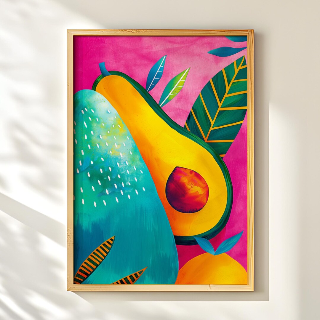 Modern Food Print, Funky Avocado Art, Colorful Kitchen Decor, Dopamine ...