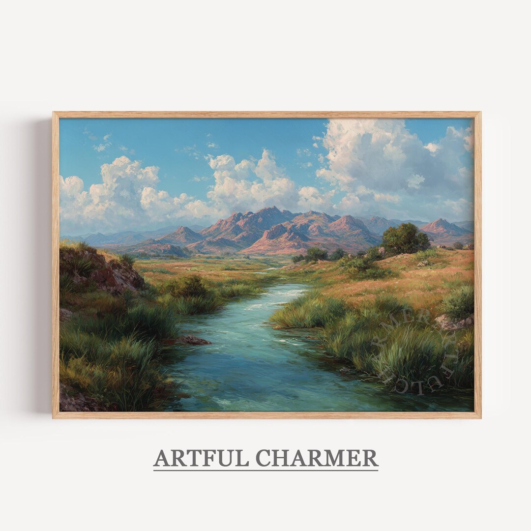 Majestic Mountain Stream Printable Wall Art - Summer Landscape Painting ...