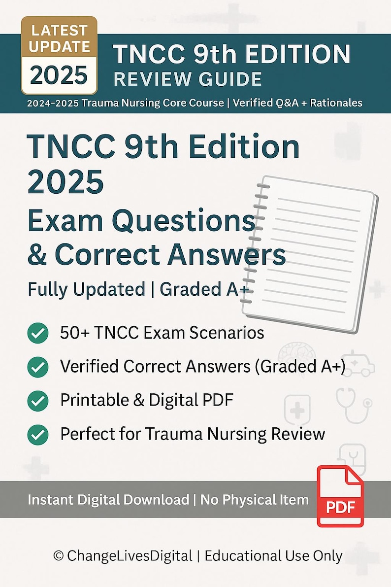 TNCC 9th Edition 2025 Study Guide | Trauma Nursing Exam (PDF) - Etsy