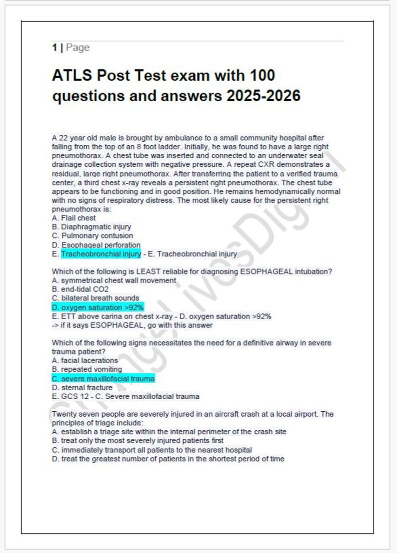 ATLS Post Test Exam Prep 2026: 100 Verified Questions & Answers ...