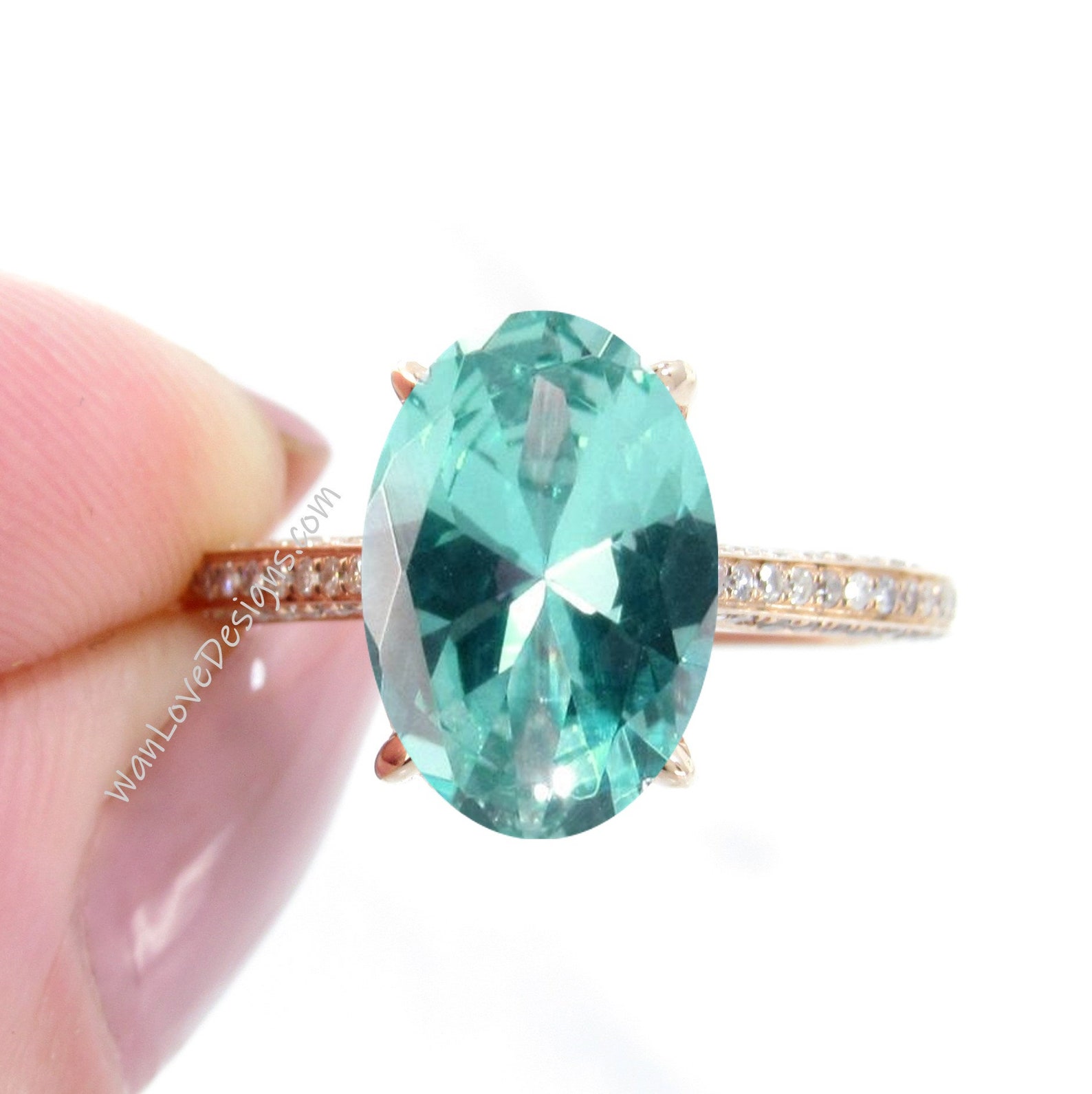 Teal Spinel & Diamond Oval Celebrity Engagement Ring - Etsy