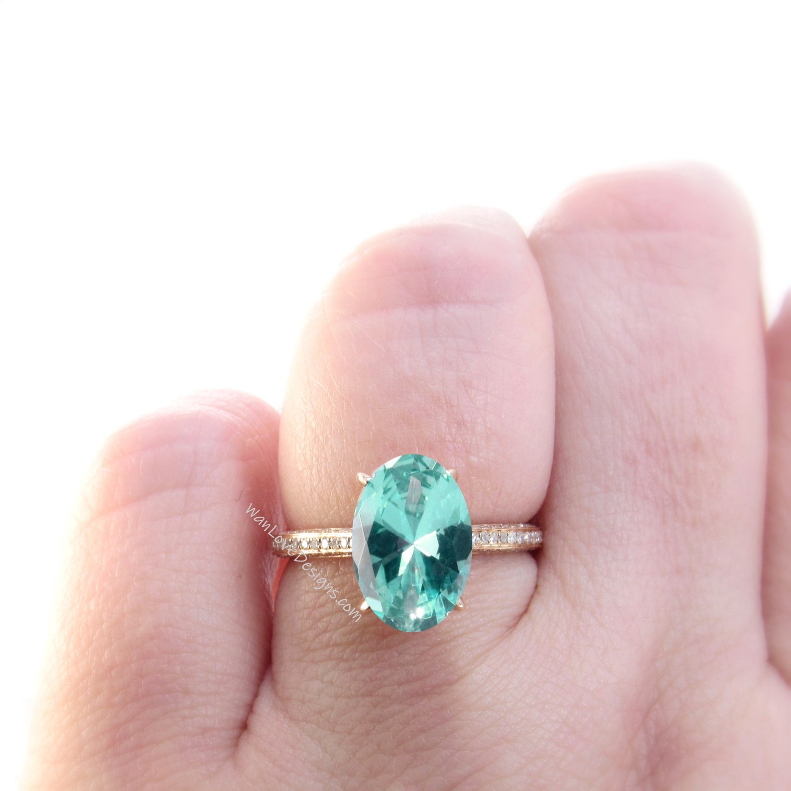 Teal Spinel & Diamond Oval Celebrity Engagement Ring - Etsy