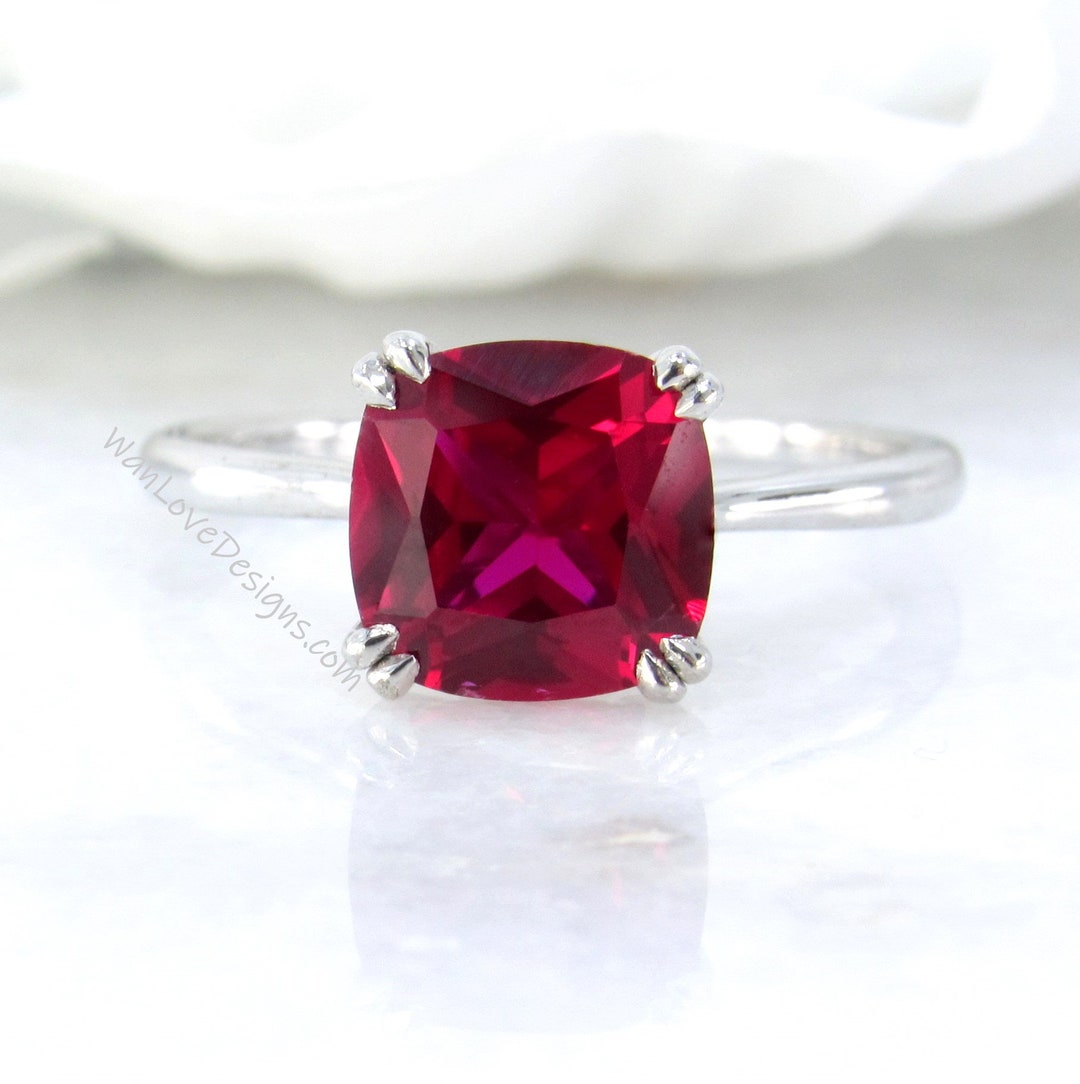 Solitaire Cushion Cut Ruby Engagement Ring Double Prong Ring Classic ...
