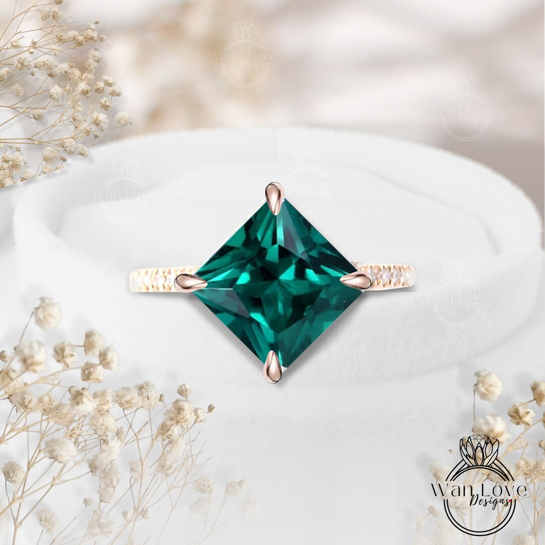 Kite Set Princess Ring Emerald Princess Diamond Ring Geometric - Etsy