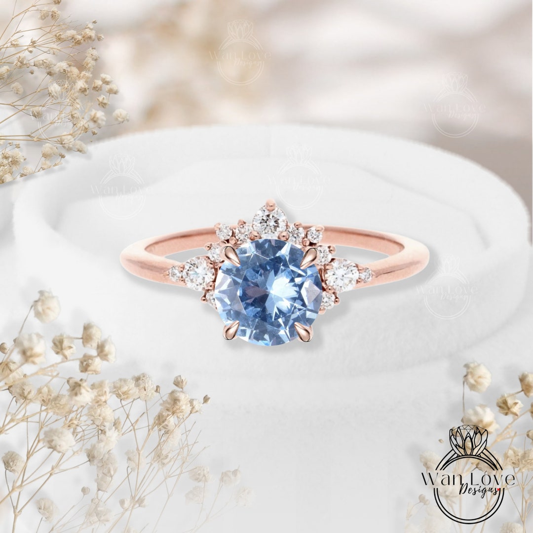 Aquamarine Light Blue Spinel Cluster Half Halo Engagement Ring - Etsy