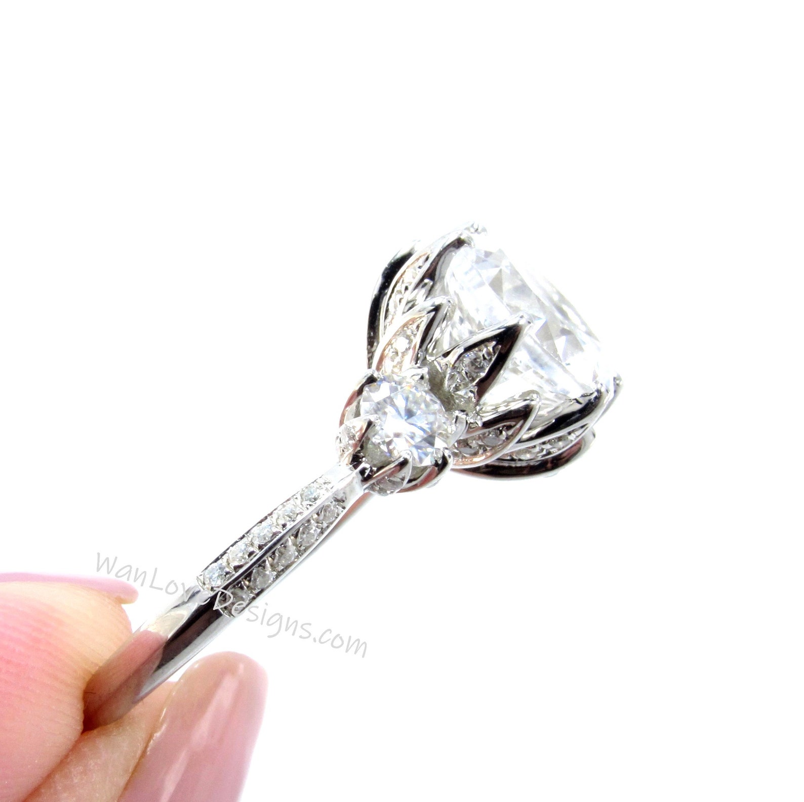 Ruby & Diamond Lotus Flower 3 Gemstone Engagement Ring - Etsy