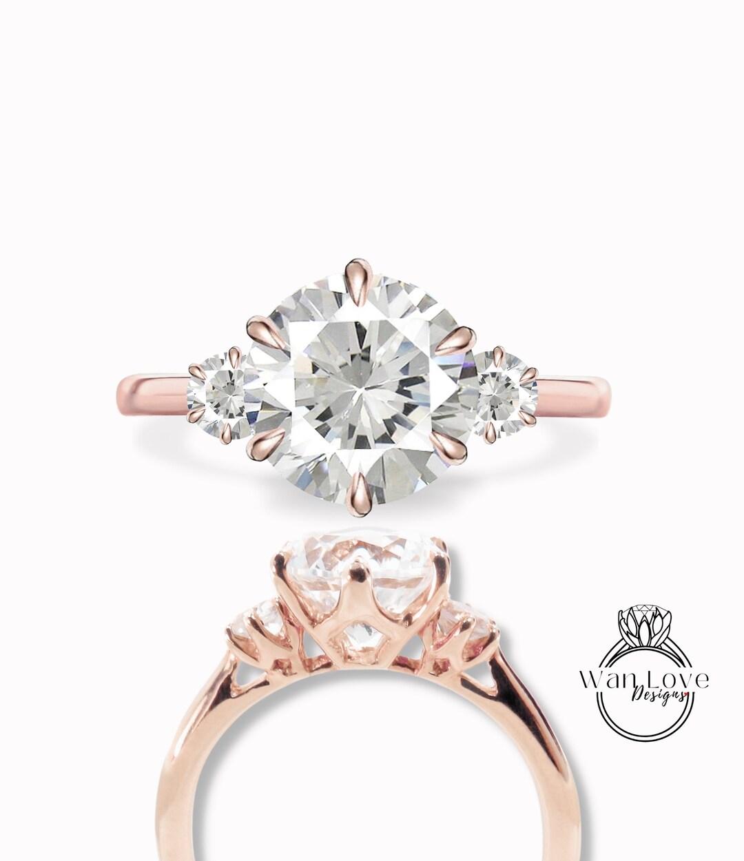 Round Shape Diamond Engagement Ring Vintage Trellis Rose Gold - Etsy