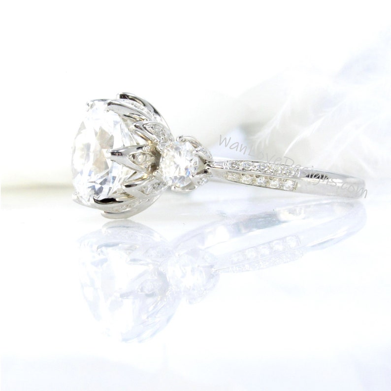 Ruby & Diamond Lotus Flower 3 Gemstone Engagement Ring - Etsy