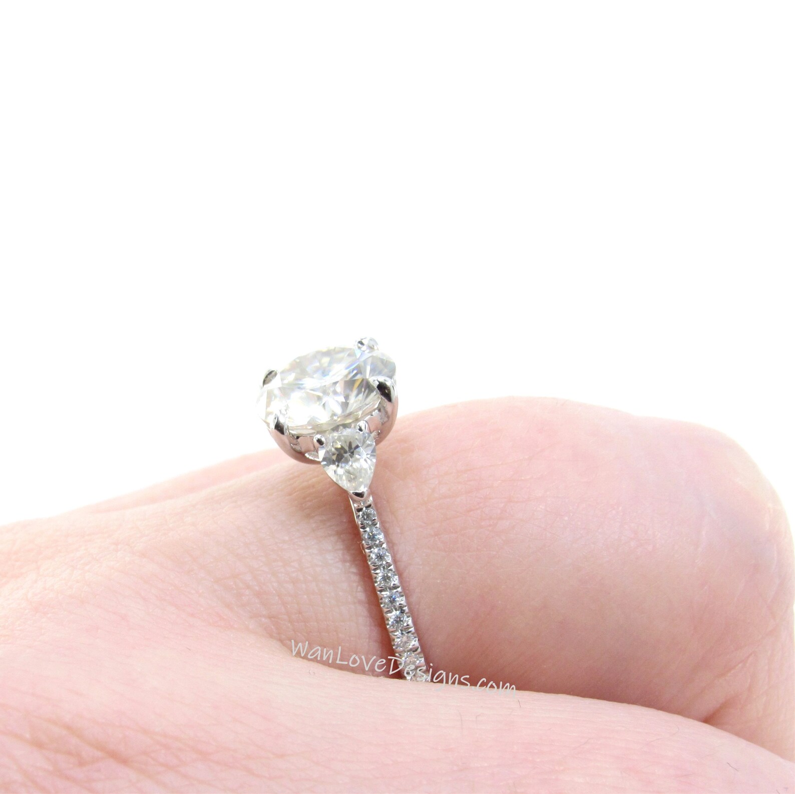 Teal Spinel Round Pear Diamond Ring Three Stone Moissanite - Etsy