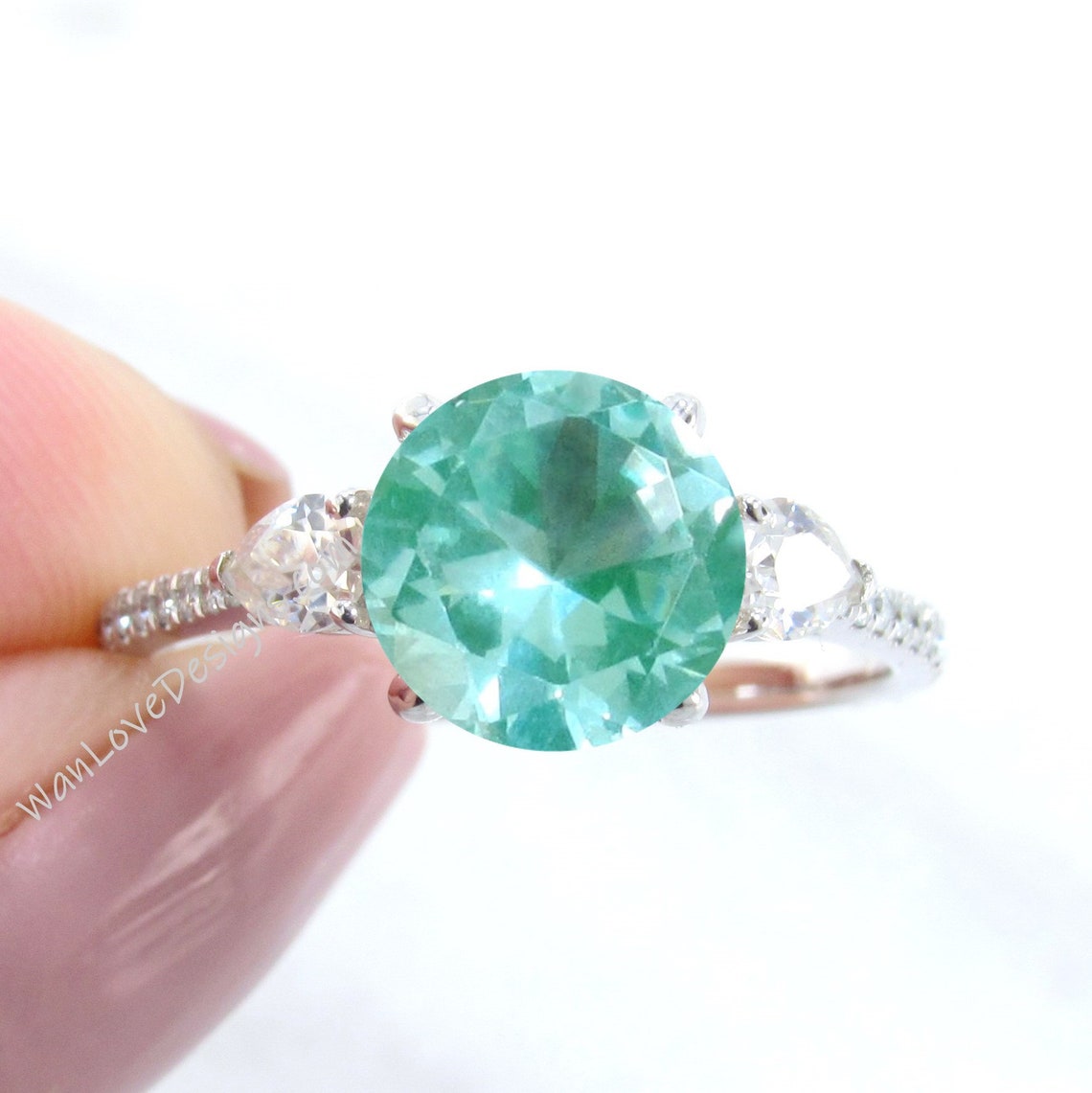 Teal Spinel Round Pear Diamond Ring Three Stone Moissanite - Etsy