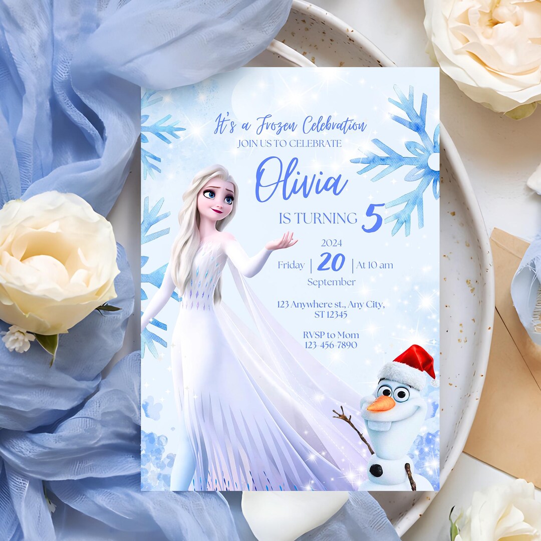 Frozen Birthday Invitation, Princess Elsa Anna Olaf Party, Watercolor ...