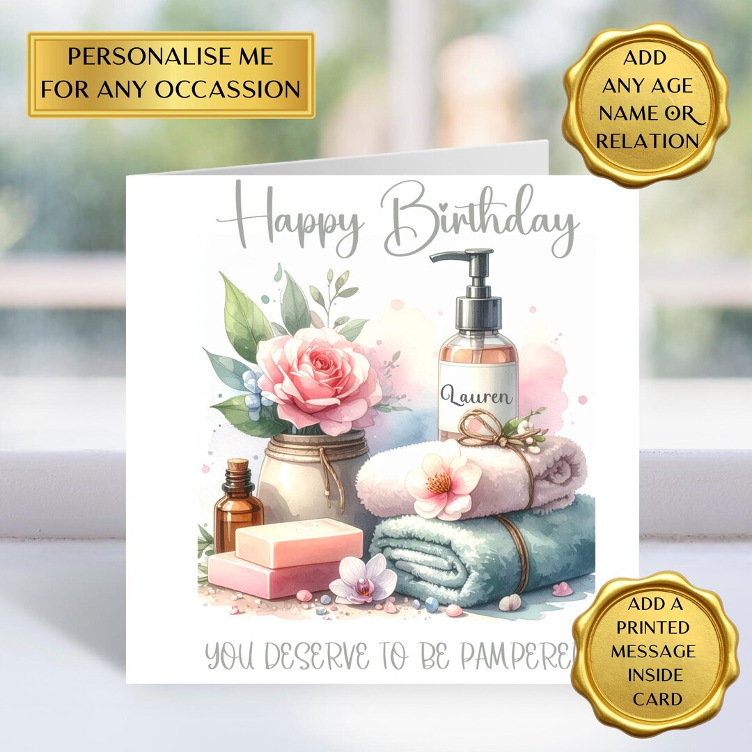 Personalised Spa Birthday Card for Pamper Self-care Gift - Customisable ...