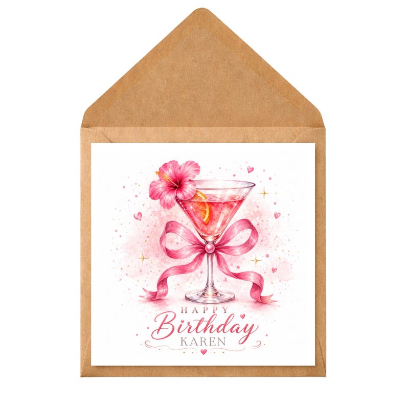 Personalised Cocktail Birthday Card | Custom Name Birthday Card for Her ...