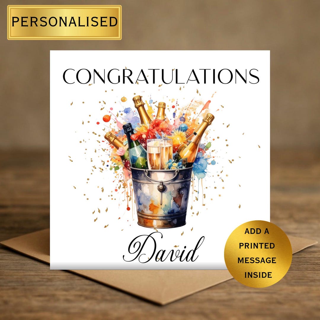 Personalised Congratulations Card – Champagne Bucket Illustration ...