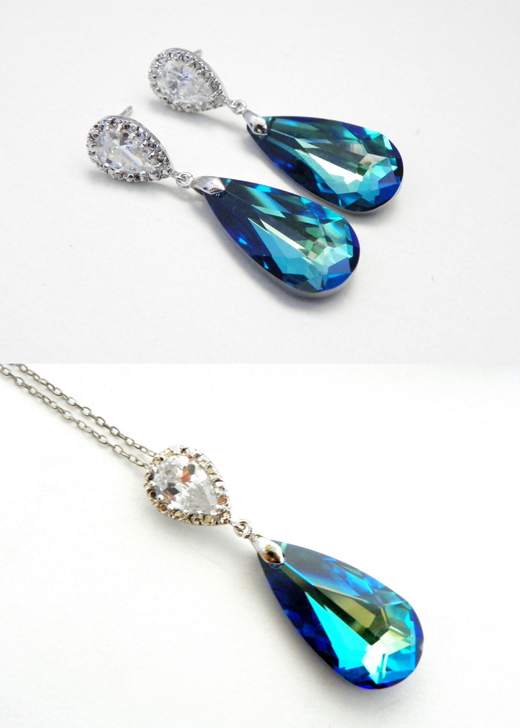 Blue Wedding Jewelry Set Blue Bridal Jewelry Swarovski | Etsy