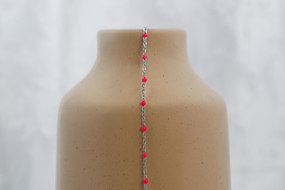 The Hannah Chain - PVD Stainless Steel Hot Pink Enamel Beaded Cable ...