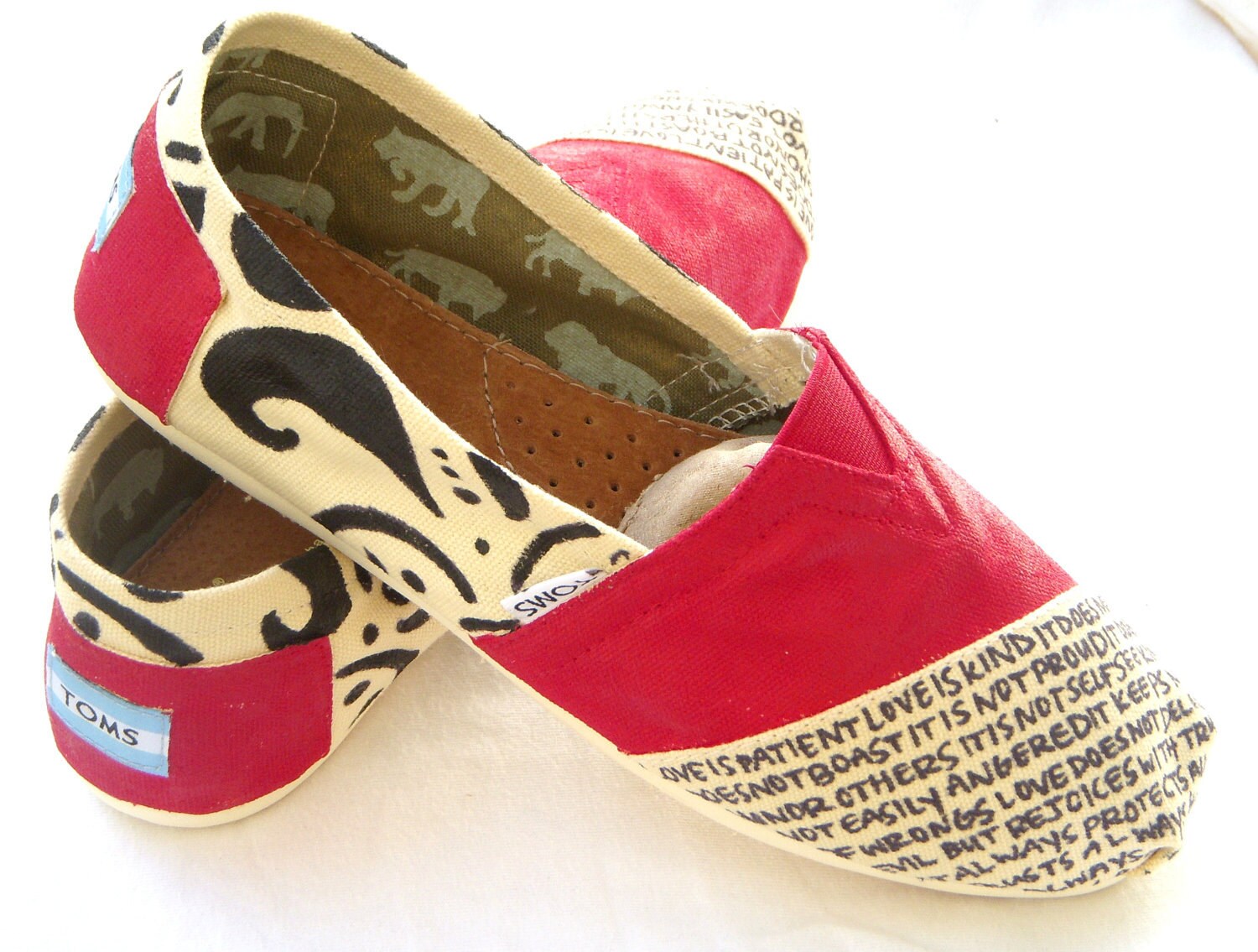 The Courtney Red and Cream Custom TOMS - Etsy