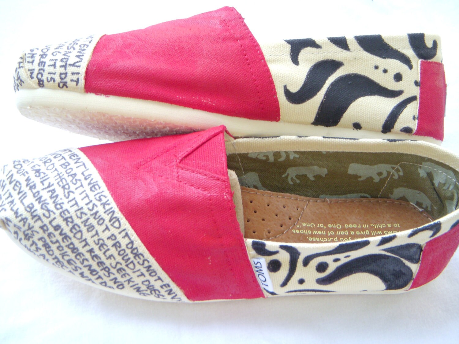 The Courtney Red and Cream Custom TOMS - Etsy